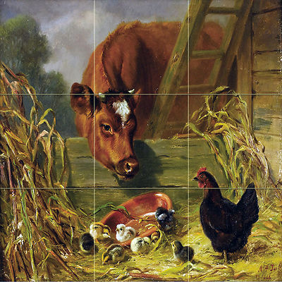 Chickens Farm Cow Tile Mural Kitchen Bathroom Wall Backsplash Marble ...