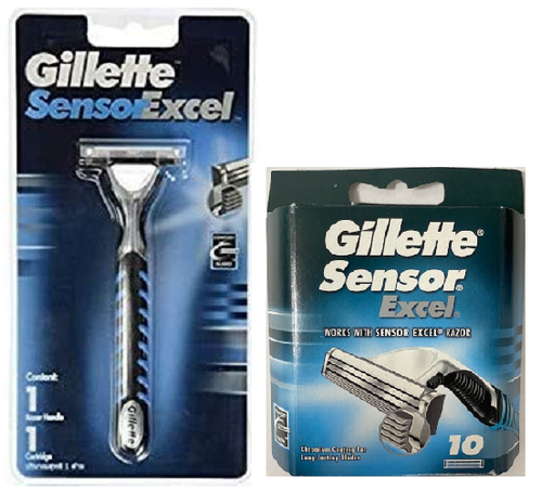 Gillette Sensor Excel Razor Handle + 10 Sensor Excel Refill Cartridges ...