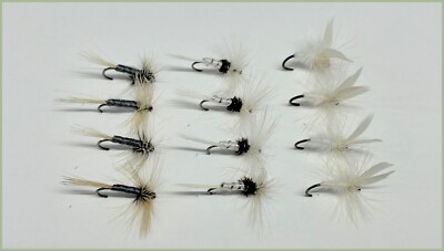 12 Barbless Dry Trout Flies, Grey Duster, Caenis, Moth 12/14/16 ...
