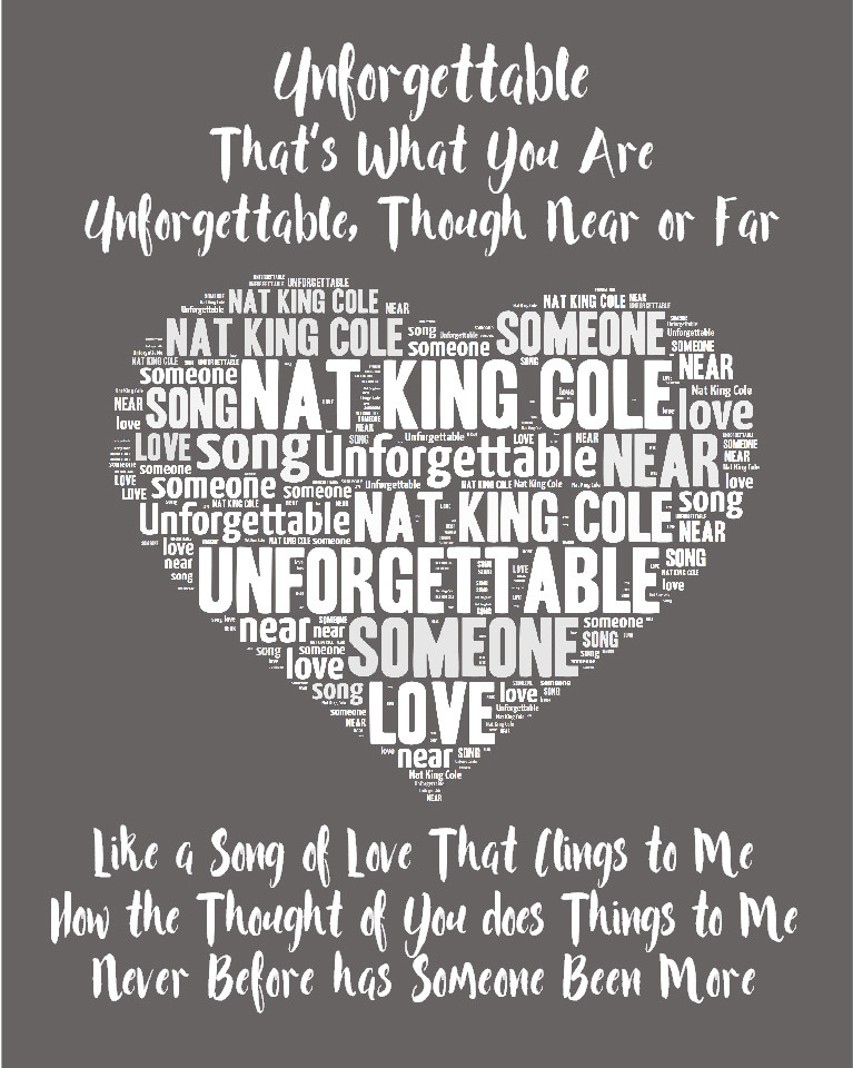 Nat King Cole Unforgettable Music Love Song Lyrics Heart Framed Art ...