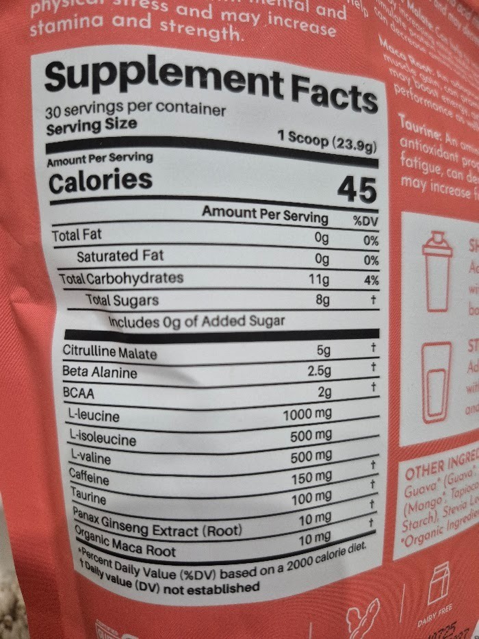 NEW Just Ingredients Guava Mango Pre-Workout, 30 Servings, Caffeine ...