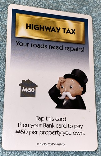 Monopoly Ultimate Banking Replacement Event Card - Highway Tax | eBay
