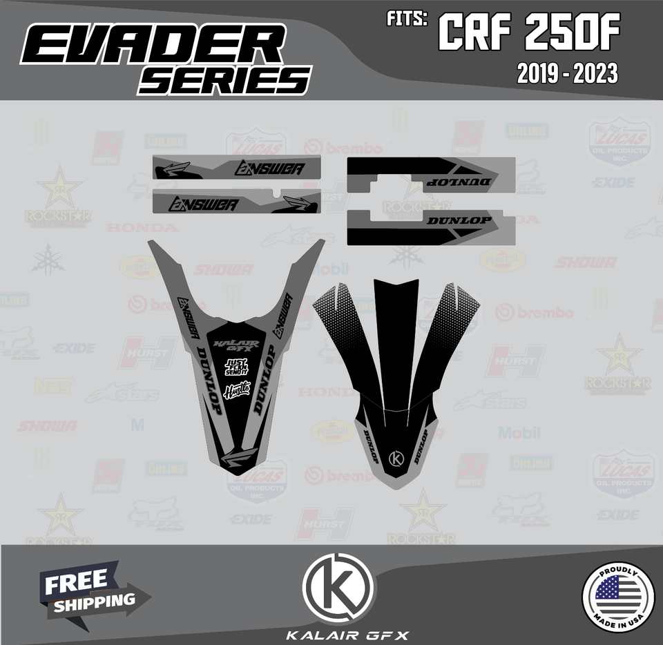 Graphics Kit for HONDA CRF250F (2019-2024) Evader - Smoke | eBay