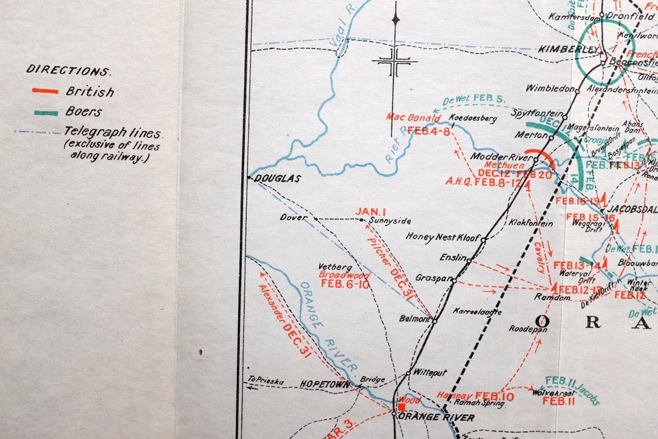 BOER WAR ERA MAP/BATTLE LORD ROBERTS OPERATIONS FEB & MAR 1900 TROOP ...