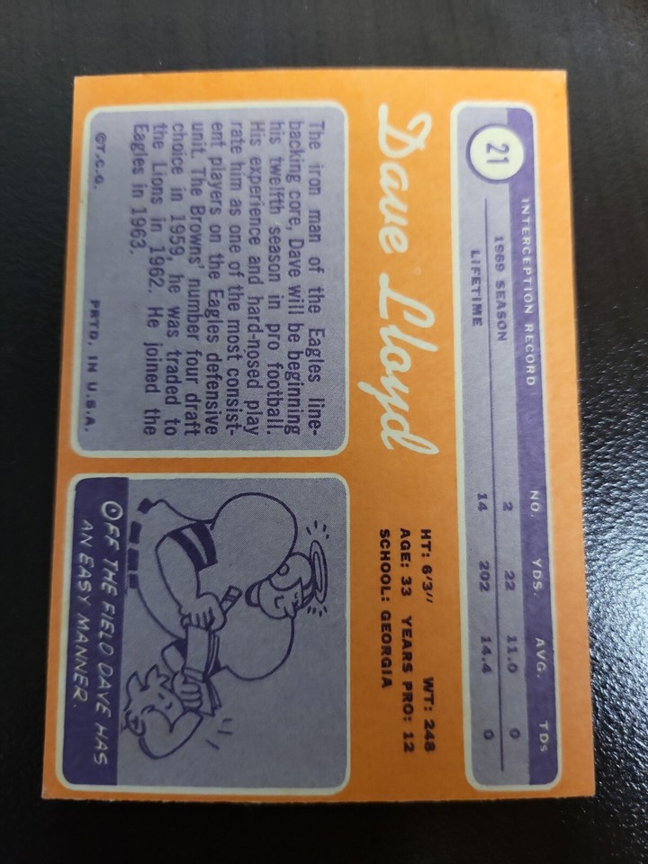 1970 Topps football Dave Lloyd card #21 | eBay