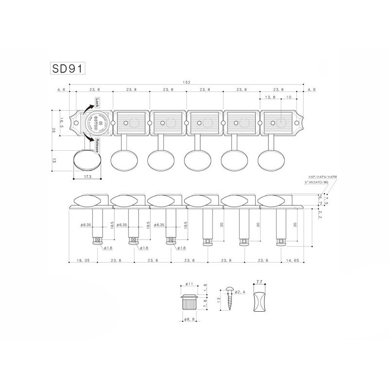 6 Machine Heads Left-Handed Locking Gotoh SD91 Mg-T Magnum Lock Trad ...