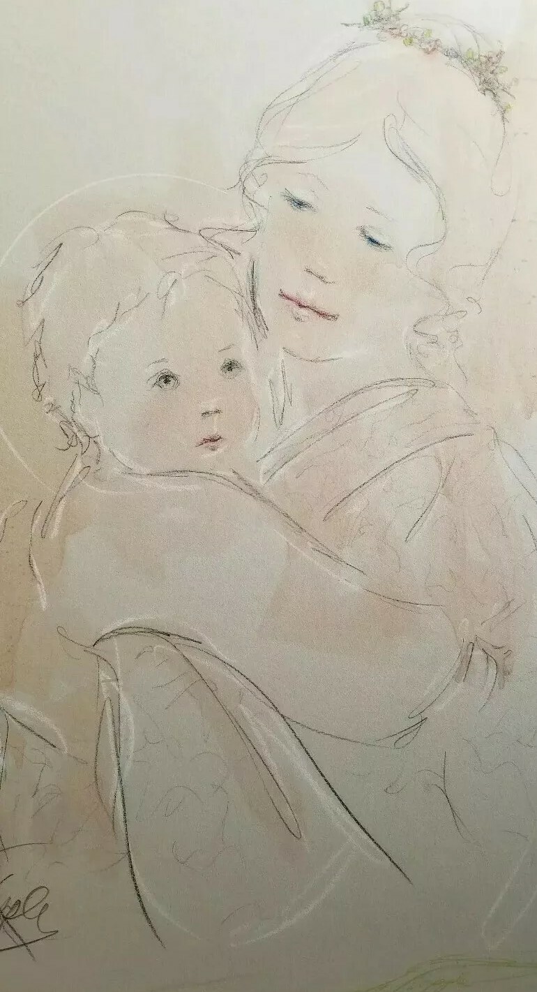 Original Signed Michael Whipple Drawing Painting Mother Child Virgin ...