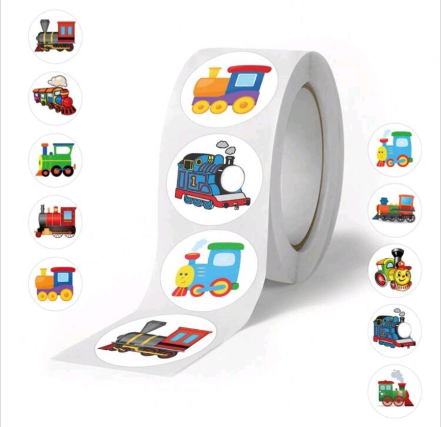 500 pcs Sticker Roll Seals Cartoon Trains 10 Designs, Round, Self ...