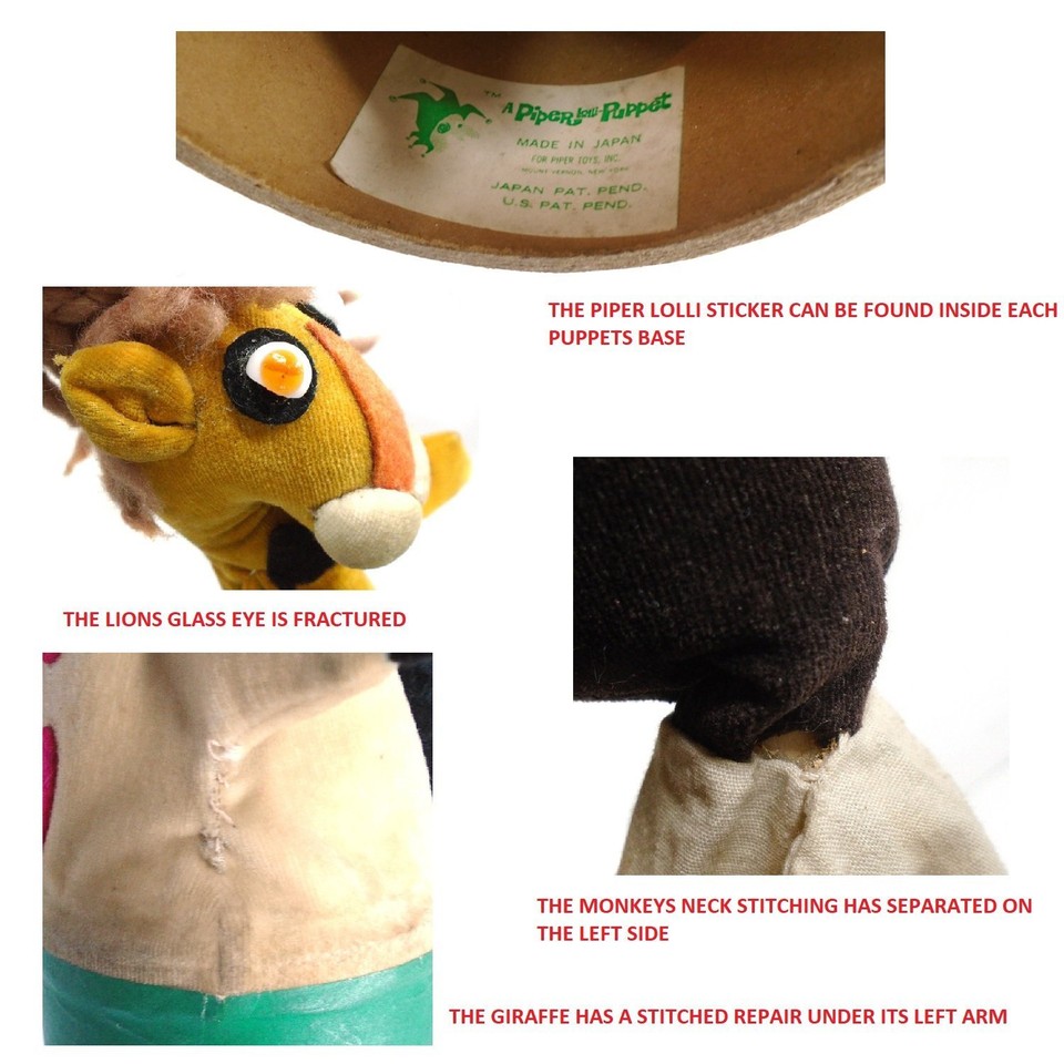 Vintage 1960s Piper Lolli Puppet Complete Set Stick Hand Puppets Zoo ...