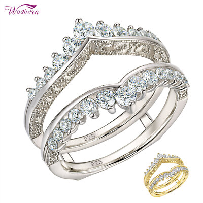 Sterling Silver Ring Enhancers Wrap Guard Wedding Bands for Women Cubic ...