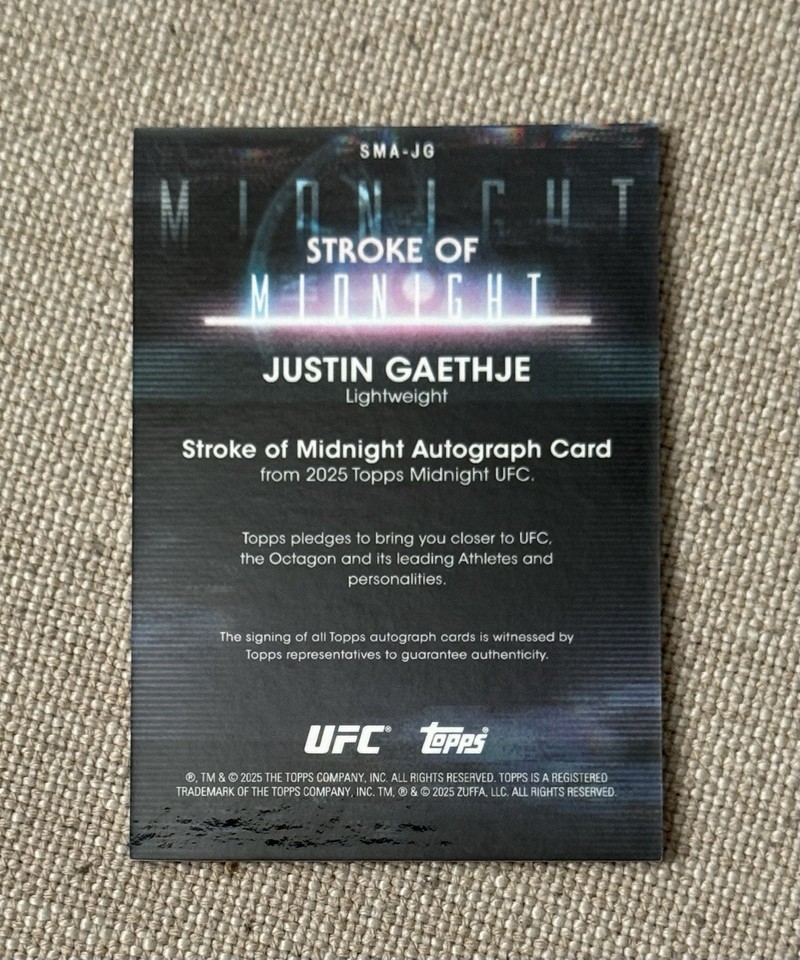 JUSTIN GAETHJE 2025 TOPPS MIDNIGHT UFC STROKE OF MIDNIGHT AUTO ...
