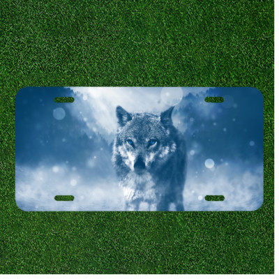 Creative License Plate Auto Tag With Blue Eyed Wolf Design In Snow ...