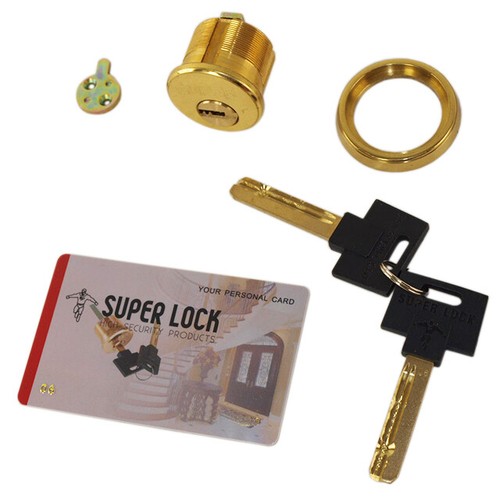 Super Lock Polished Brass 1-1/8" Rim/Mortise Cylinder With 3 Keys 006 ...