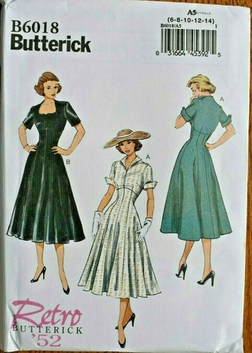 Butterick 6018 Vintage Inspired Retro Dress Sewing Pattern 1950s Sz 6 ...