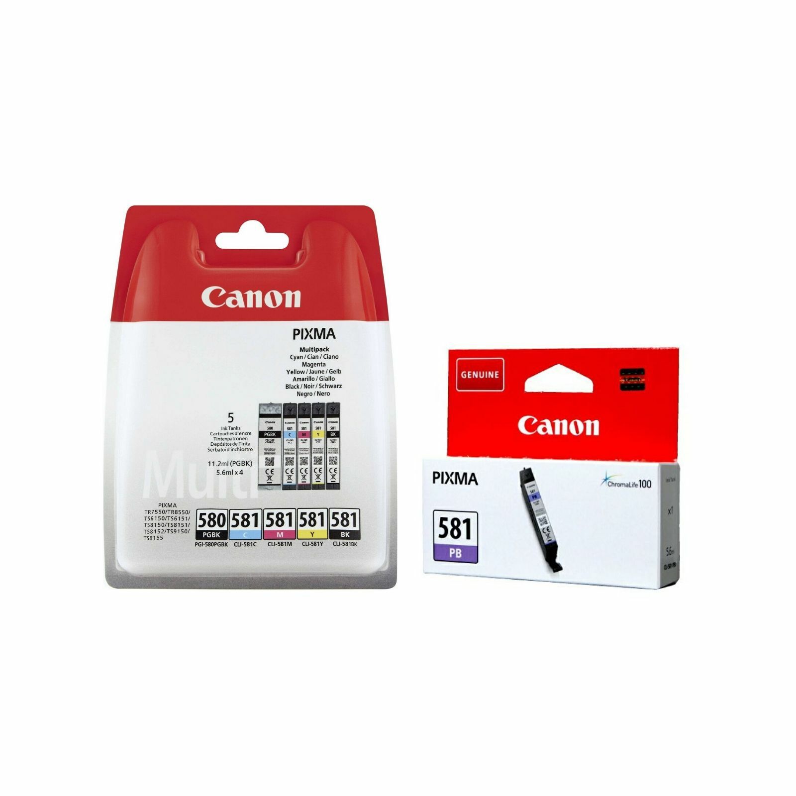 6 x Genuine Canon PGI-580BK CLI-581Colour Ink Cartridge for Pixma ...