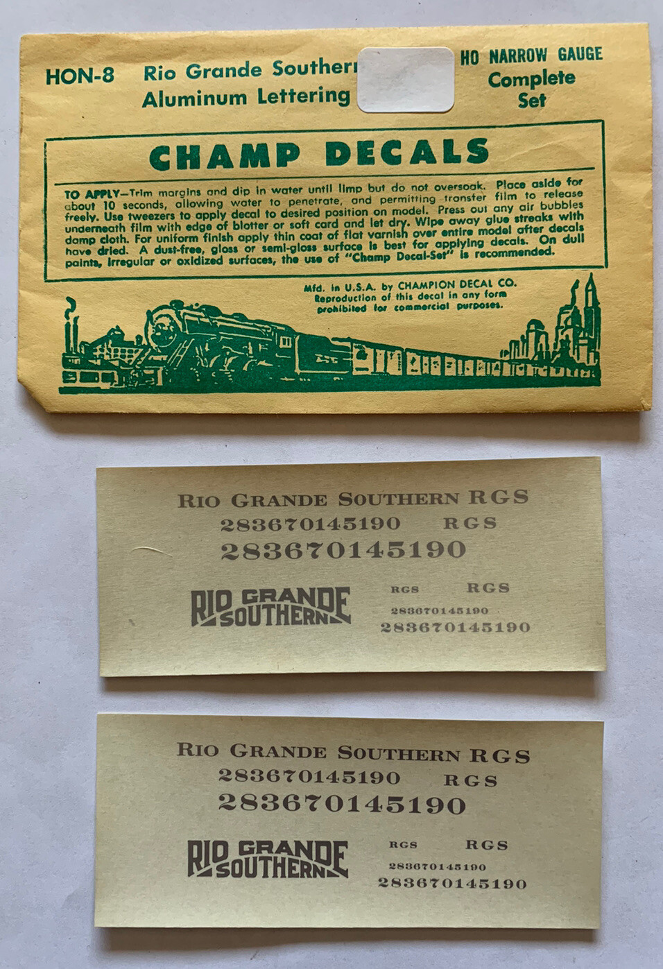 CHAMP HO(n3) DECAL-RIO GRANDE SOUTHERN/RGS ALUMINUM LETTERING - #HON-8 ...