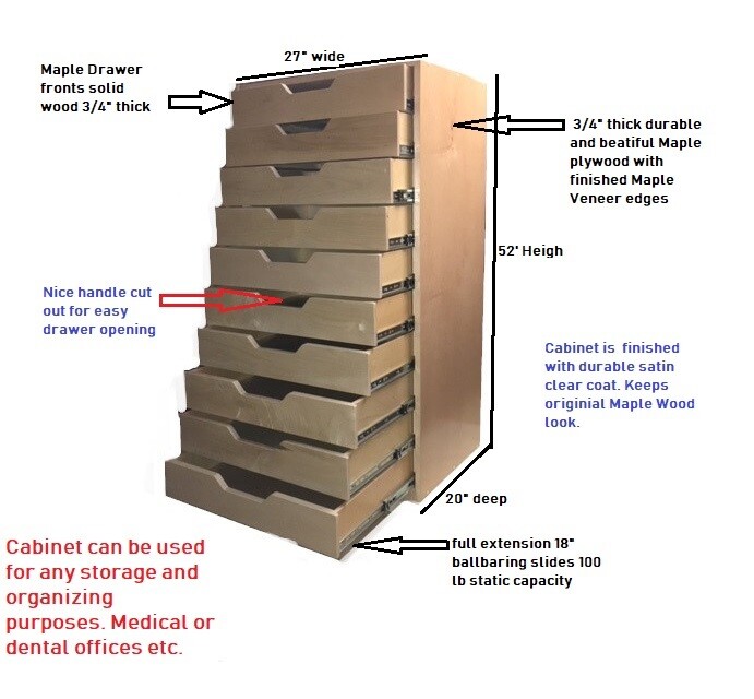 Custom Cabinet, 10 drawers, Maple Solid wood fronts, Custom Build to ...