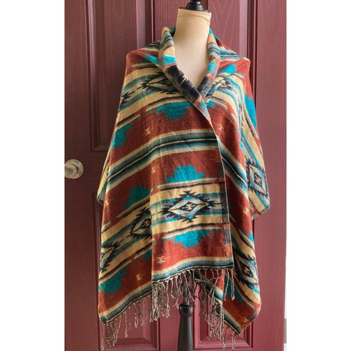 Southwestern Aztec Geometric Shawl Scarf Wrap Rust Turquoise Earth ...