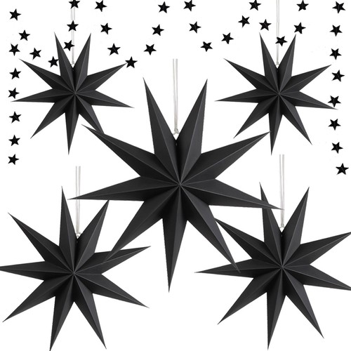 5 Pack 9-Pointed Large 3D Paper Star Lanterns with Glitter Star Garland ...