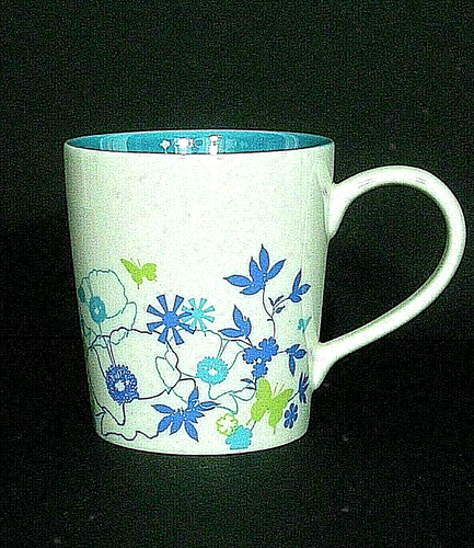 Starbucks Mug flowers butterfly 11 fluid oz eggplant aqua lime ...