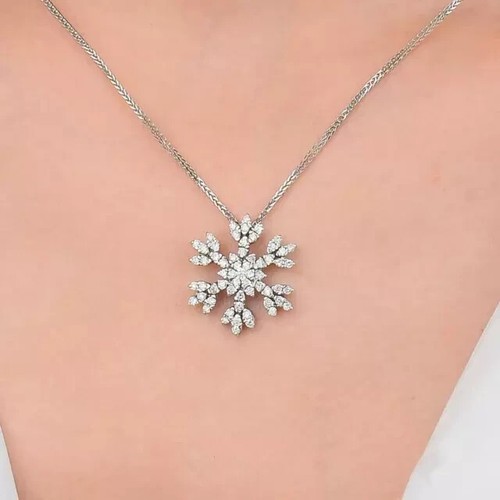 1Ct Round Cut Lab-Created Diamond Snowflake Chain Pendant 14k White ...