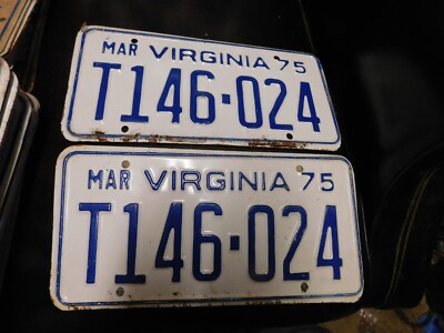 Virginia License Plates Pair VA # T146-024 Tags Expired in 1975 | eBay