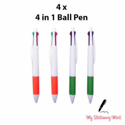 4 x Multi Colour 4 In 1 Retractable Ballpoint Pen Ball Pens Black Blue ...