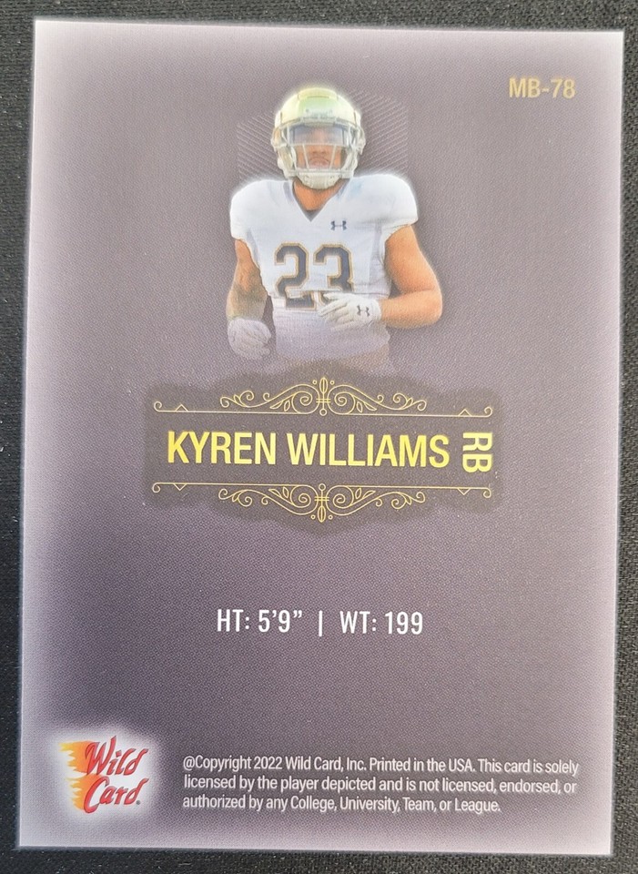 2022 Wild Card Matte #MB-78 Kyren Williams Black Parallel Rookie Card ...