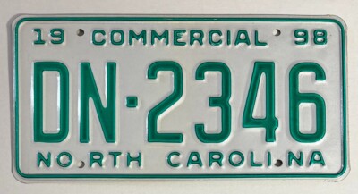 North Carolina 1998 COMMERCIAL License Plate # DN-2346 | eBay