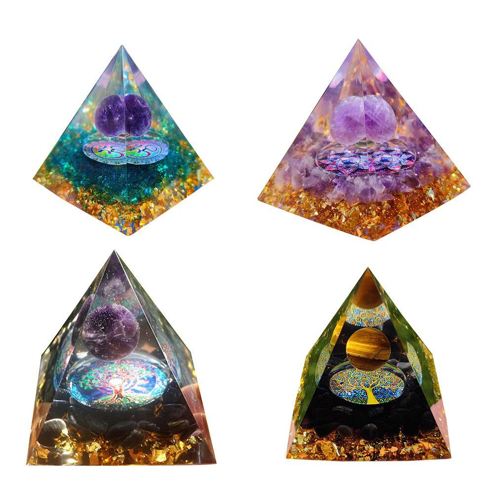5Pcs Healing Crystals Amethyst Energy Stone Pyramid Sculpture Resin ...