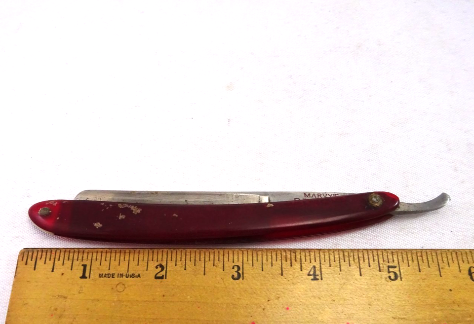 STRAIGHT EDGE RAZOR WILLIAM MARVY Co RED DEVIL OLD ANTIQUE SHAVING RED ...