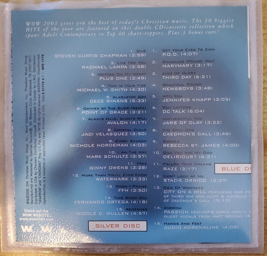 WOW 2001 by Various Artists (CD, Oct-2000, 2 Discs, Sparrow Records ...