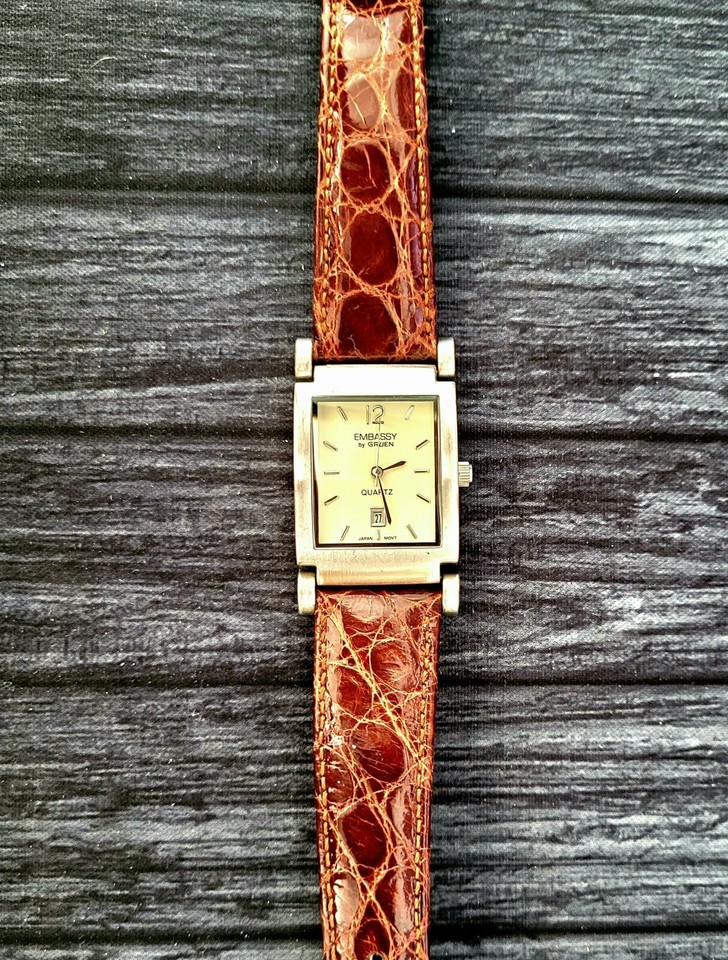Rare Hinged Lug Embassy Gruen Vintage Men's Tank Dress Watch | eBay