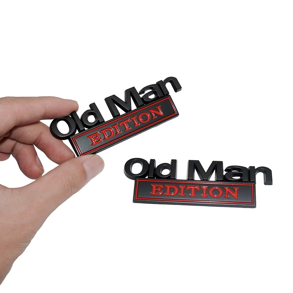 2Pcs Metal Old Man Edition Emblem 3D Badge Fit for Universal Car （Black ...