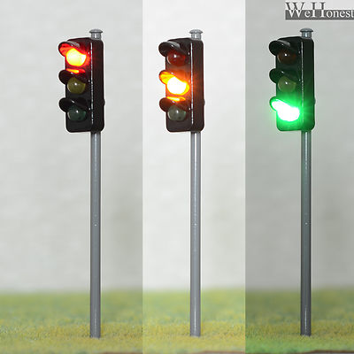 4 x traffic signal light O scale model railroad crossing walk led lamp ...