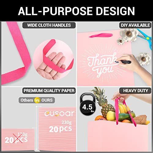 Pink Gifts Bags Small 20pcs 5.9x2.3x7.8 Inches Kraft Paper Bags With ...