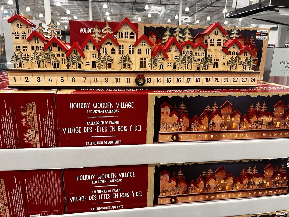 Holiday Wooden Village LED Advent Calendar, 30"x4"x8" Brand New Gift ...