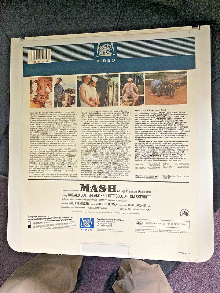 MASH - Videodisc CED 20th century fox video COVER only | eBay
