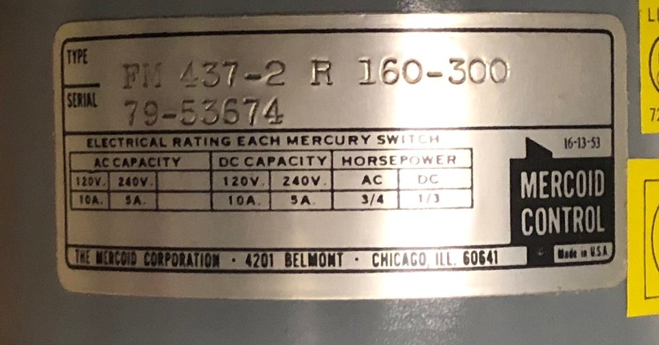 Mercoid Control Temperature Switch Control FM-437-2-3528 | eBay