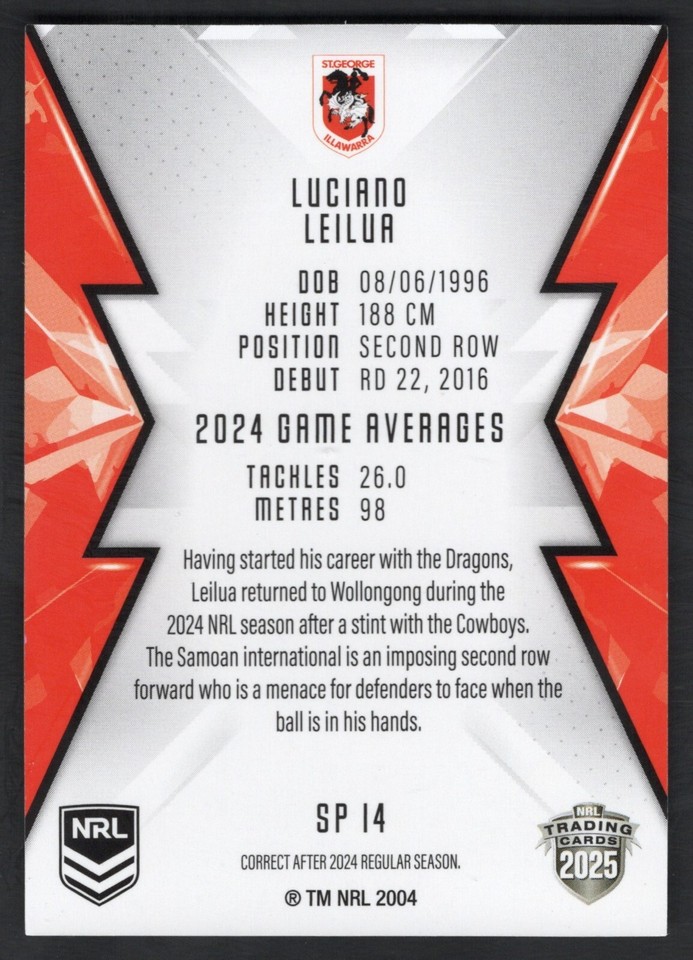 2025 NRL BEST & LESS [SPECIAL EDITION SILVER CARD] SP14 Luciano LEILUA ...