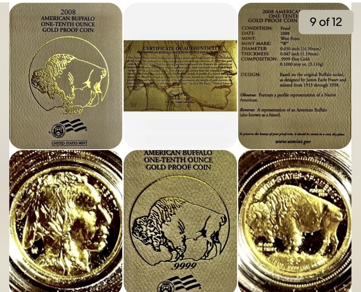 2008 W $5 AMERICAN GOLD BUFFALO RARE PROOF BOX/COA HARD TO FIND 24K ONE YR - ARM | eBay