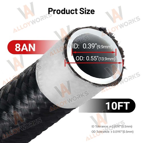 Aluminum 8AN ID 0.39'' Fuel Hose Line E85 Nylon Braided 10FT Anodized ...