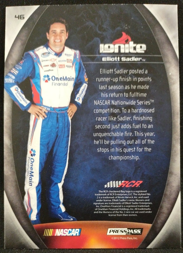 Elliot Sadler Signed Auto Autograph Trading Card Nascar Press Pass ...