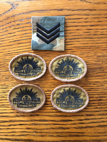 4 Australian Army Rising Sun Sew-On Shoulder Patches + 1 Sargeant ...