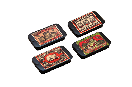 Set of 4 Tin Boxes matchbox of CAT vintage cats art Storage Box ...