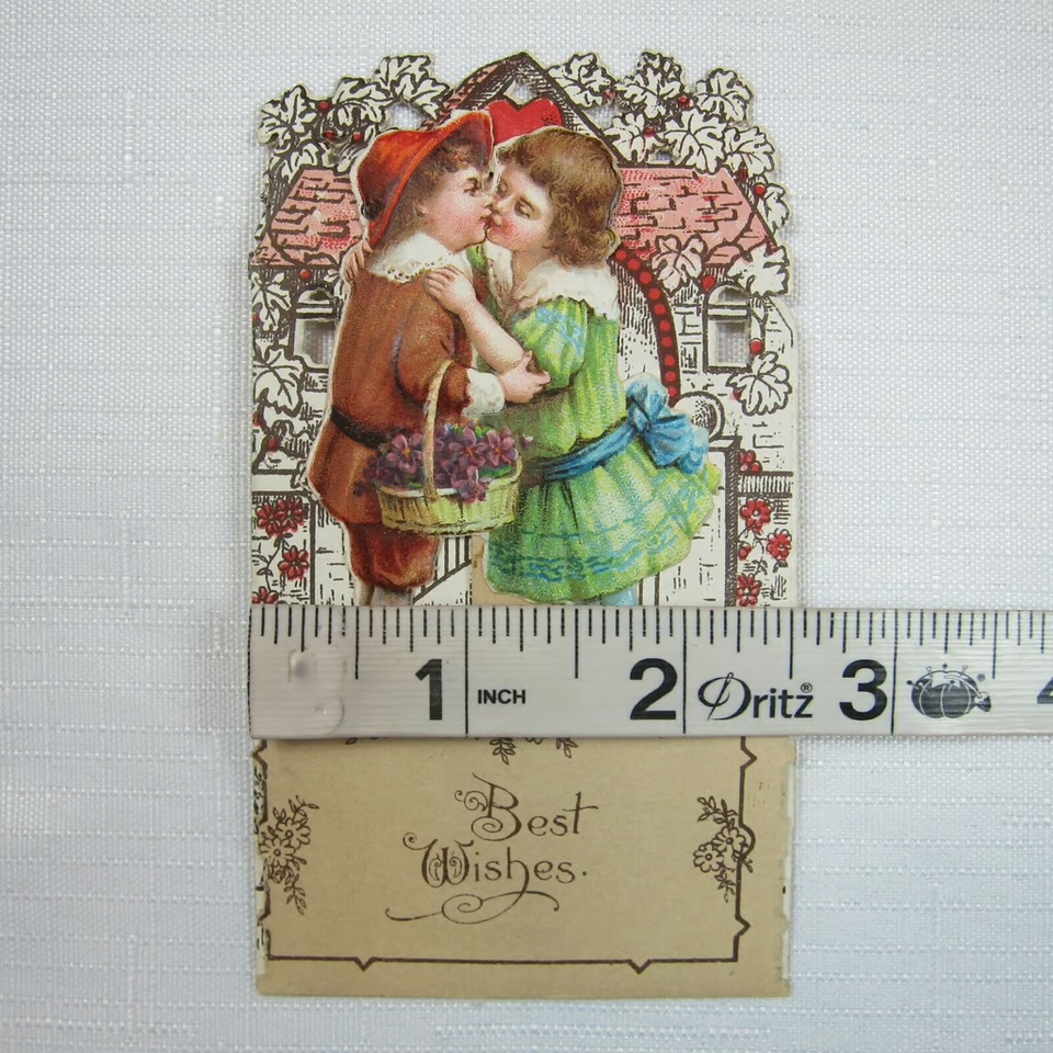 Vintage Valentine Pop Up 3D Pull Down Die Cut Boy Girl Kissing Stand Up ...