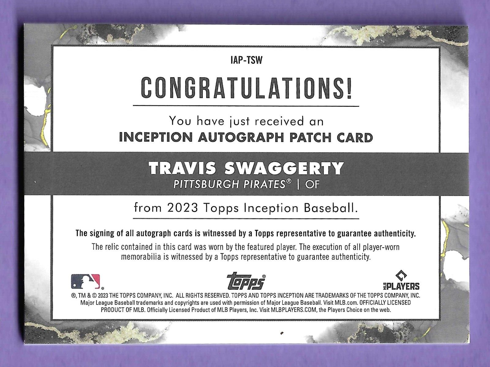 2023 Topps Inception - Inception Autograph Patch Travis Swaggerty #IAP ...