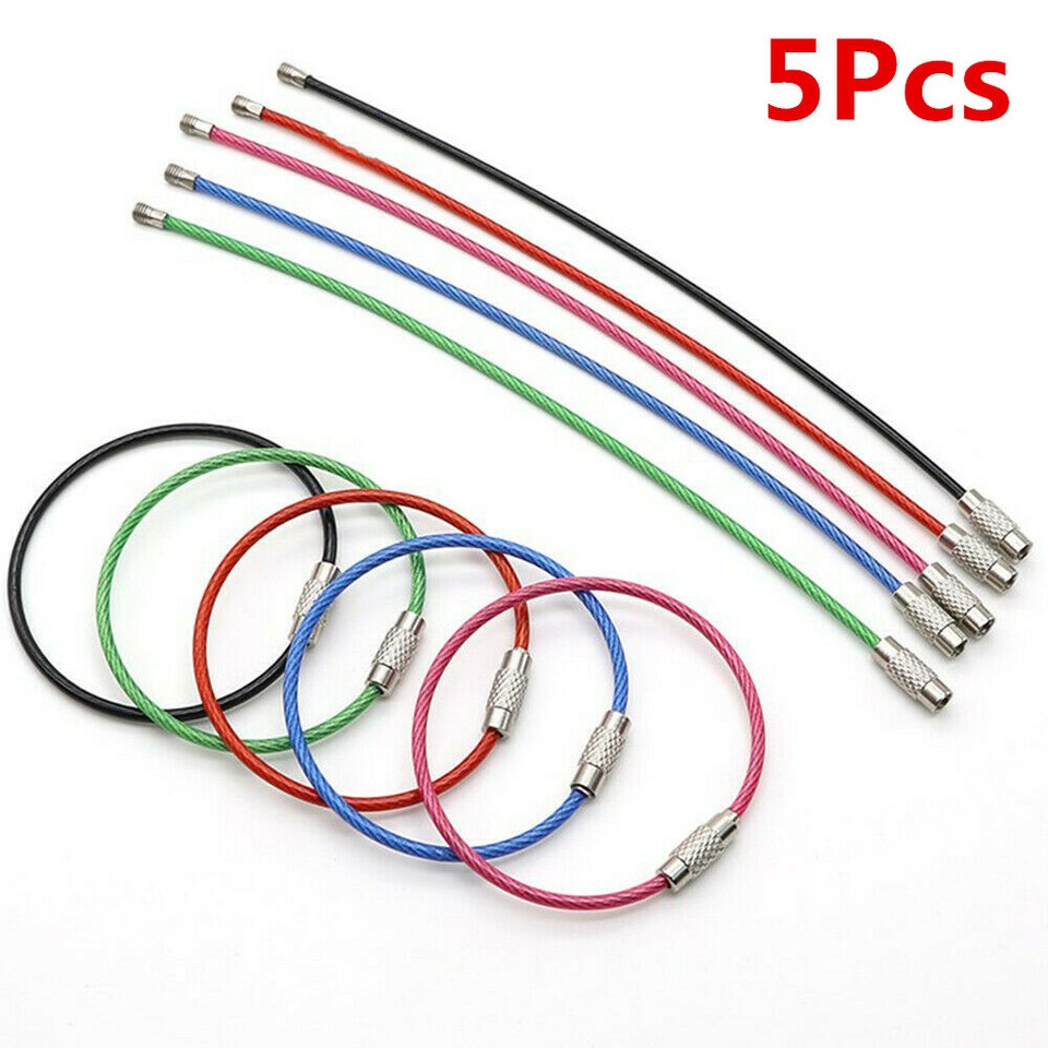 5 Pcs Stainless Steel Wire Keychain Tag Rope Wire Cable Loop Screw Lock ...