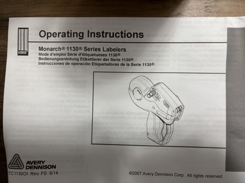 New Avery Dennison Monarch 1130 Price Label Gun + Labels Roll Manual ...