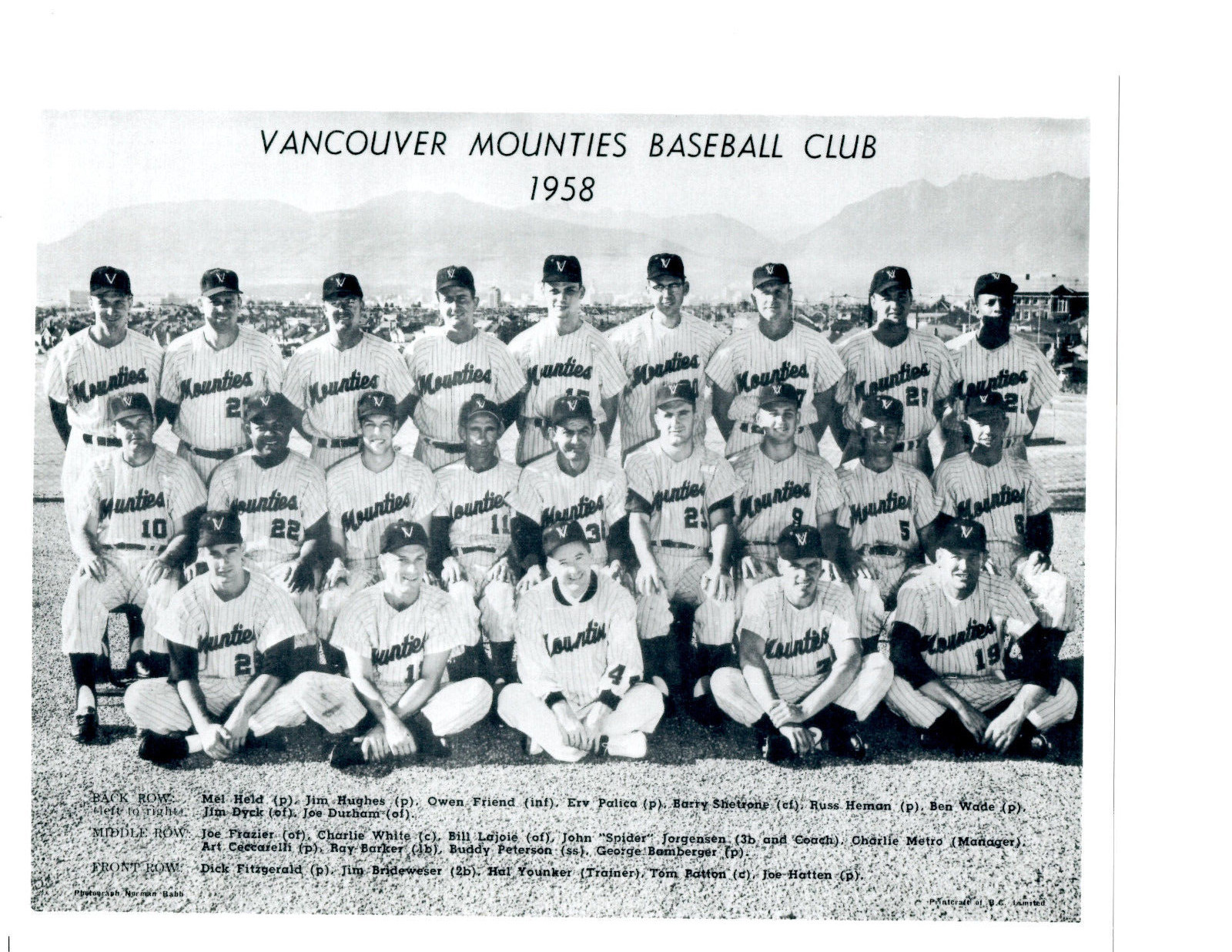 1958 VANCOUVER MOUNTIES BASEBALL 8X10 TEAM PHOTO CANADA | eBay